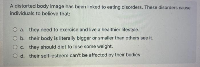 Solved A distorted body image has been linked to eating | Chegg.com