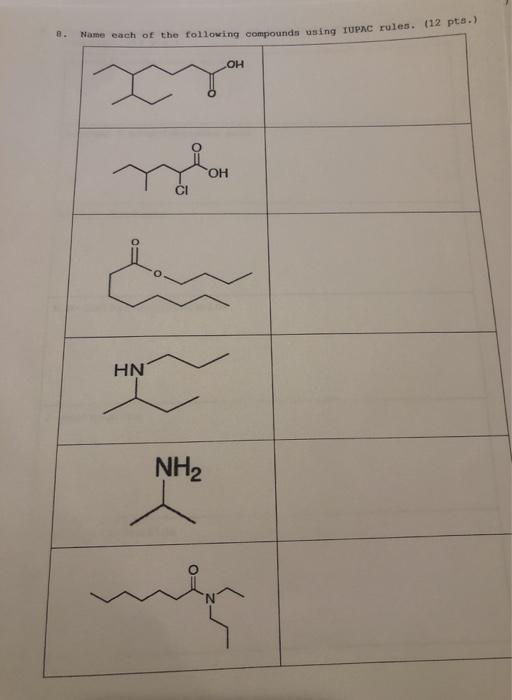 Solved Name each of the following compounds using IUPAC | Chegg.com