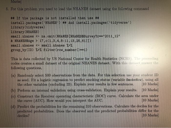Solved Marks 5. For this problem you need to load the NHANES | Chegg.com