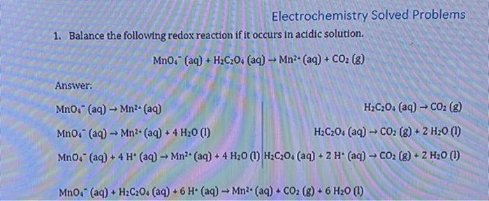 Solved Electrochemistry Solved Problems 1. Balance the | Chegg.com