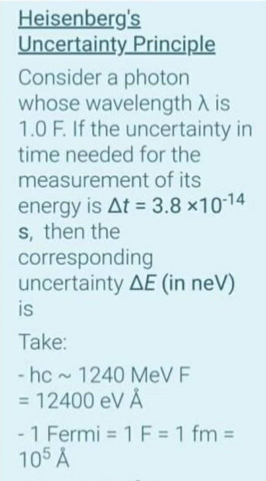 Solved Heisenberg's Uncertainty Principle Consider a photon | Chegg.com