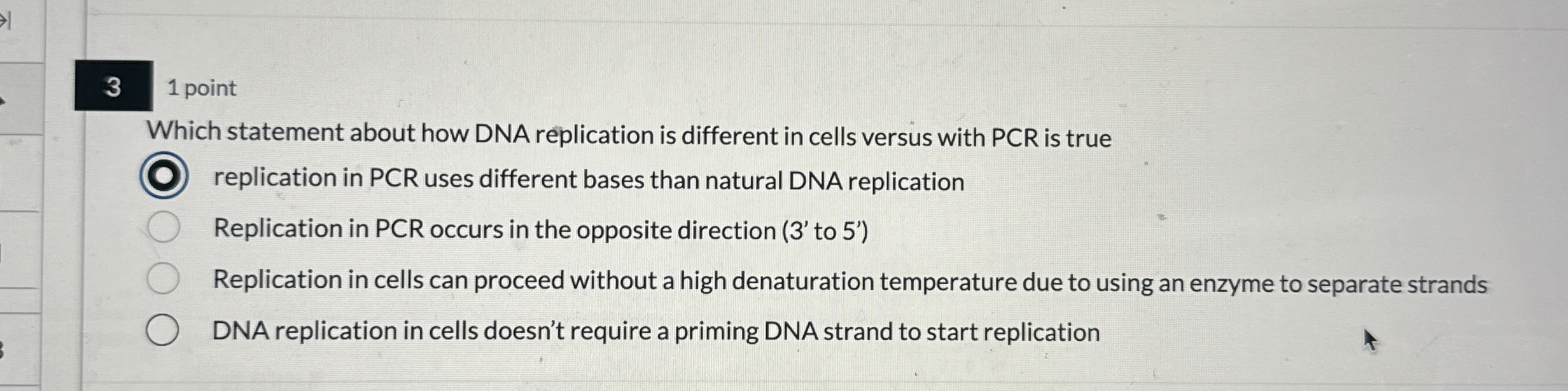 Solved 31 ﻿pointWhich statement about how DNA replication is | Chegg.com