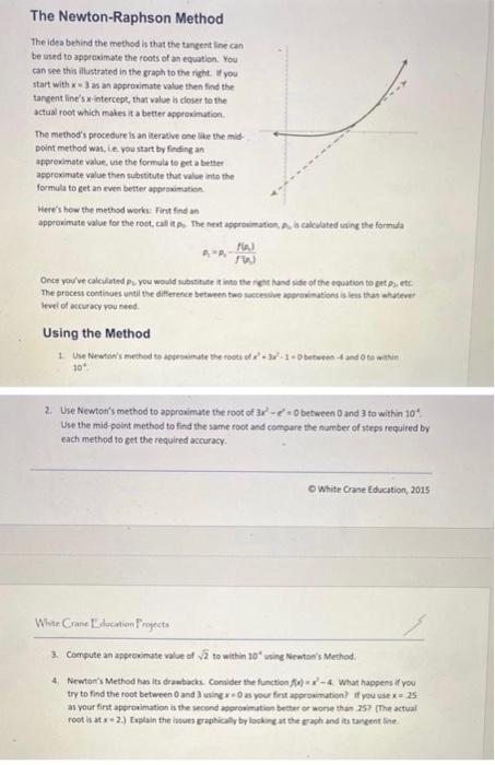 Solved The Newton-Raphson Method The idea behind the method | Chegg.com