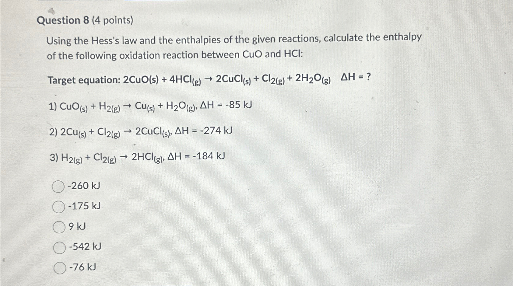 Solved Question 8 (4 ﻿points)Using the Hess's law and the | Chegg.com