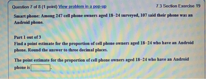 Solved Question 7 of 8 (1 point) View problem in a pop-up | Chegg.com