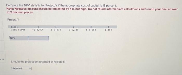 Solved Compute the NPV statistic for Project Y if the | Chegg.com