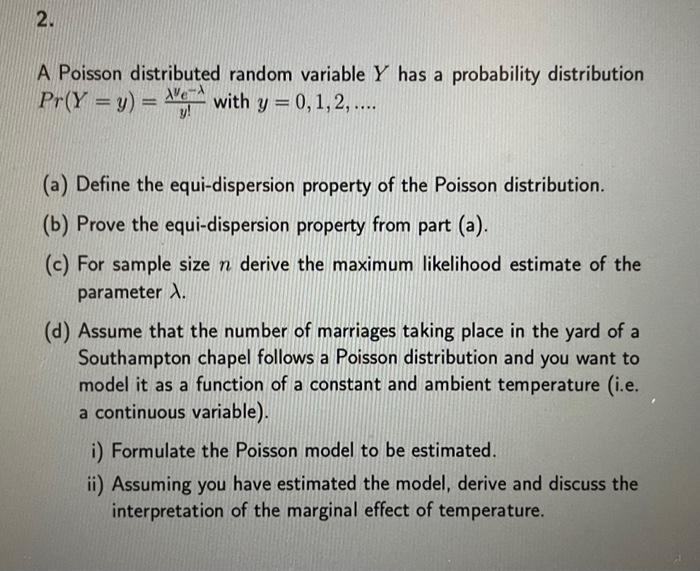 Solved A Poisson Distributed Random Variable Y Has A 5178