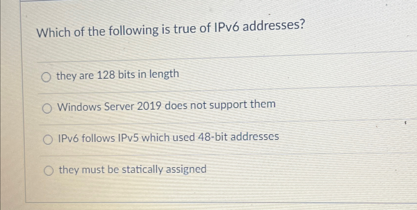 Solved Which of the following is true of IPv6 | Chegg.com