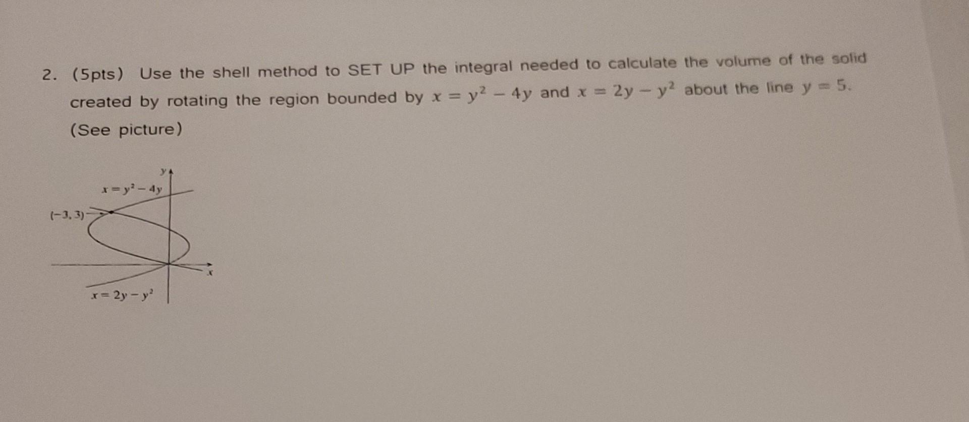 Solved 2. (5pts) Use the shell method to SET UP the integral | Chegg.com