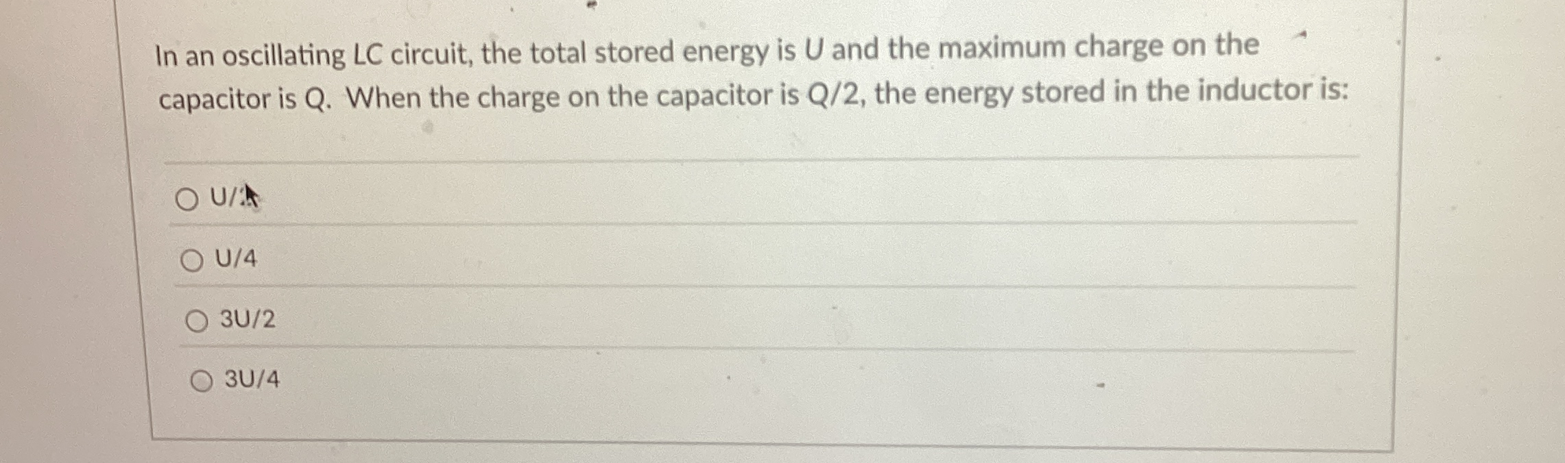 Solved In an oscillating LC circuit, the total stored energy | Chegg.com