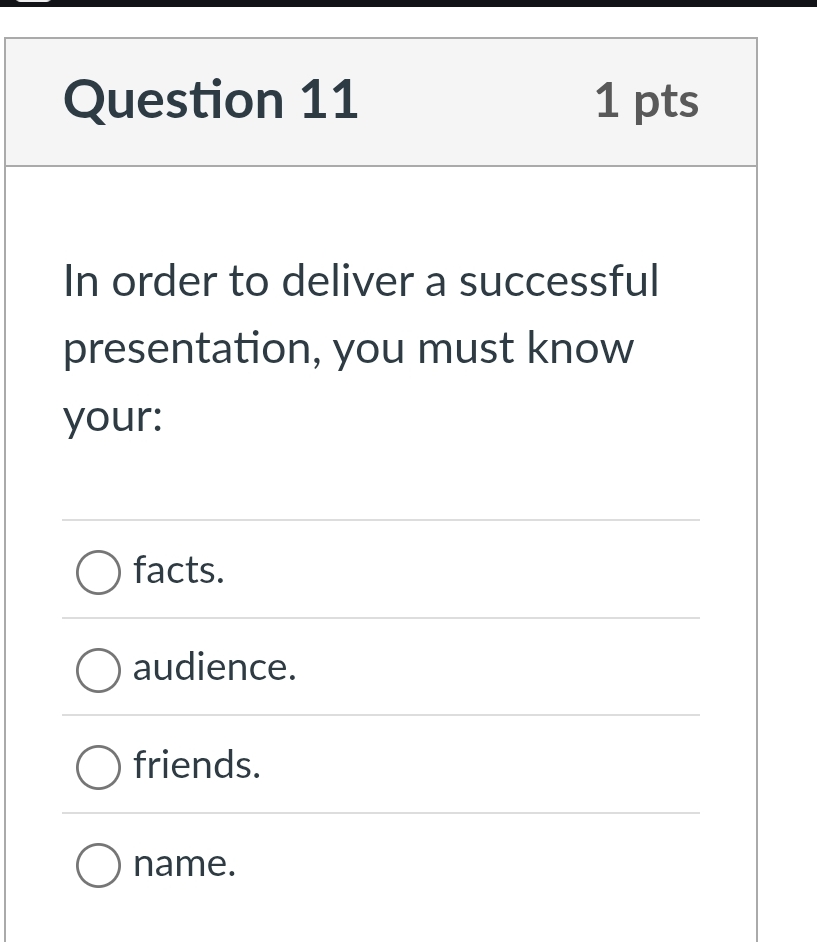 Solved Question 111 ﻿ptsIn order to deliver a successful | Chegg.com