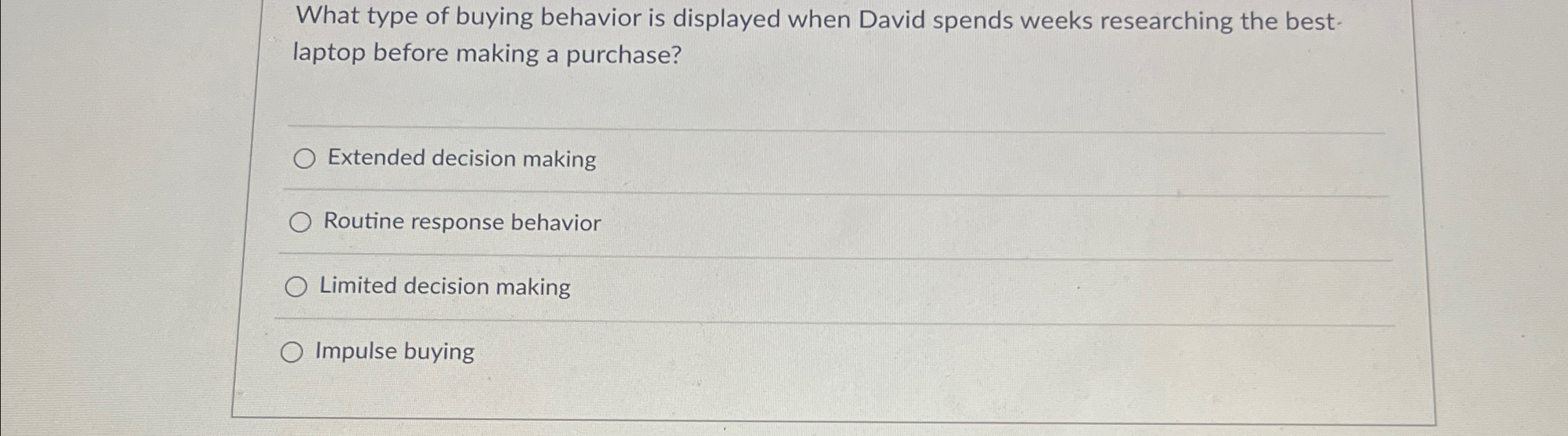 Solved What type of buying behavior is displayed when David | Chegg.com