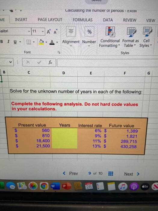 Solved Laicuiaung the number or periods - Excel ME INSERT | Chegg.com