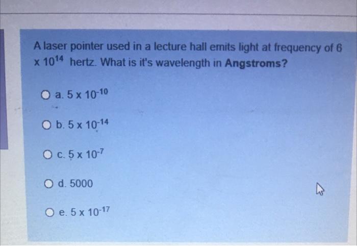Solved A laser pointer used in a lecture hall emits light at | Chegg.com