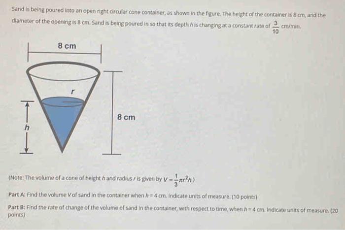 Solved Sand is being poured into an open right circular cone | Chegg.com