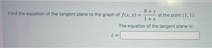 Solved Find the equation of the tangent plane to the graph | Chegg.com
