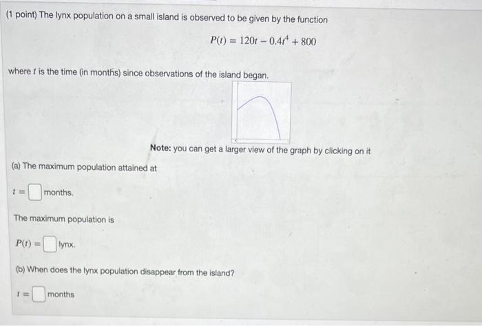 Solved (1 point) The lynx population on a small island is | Chegg.com