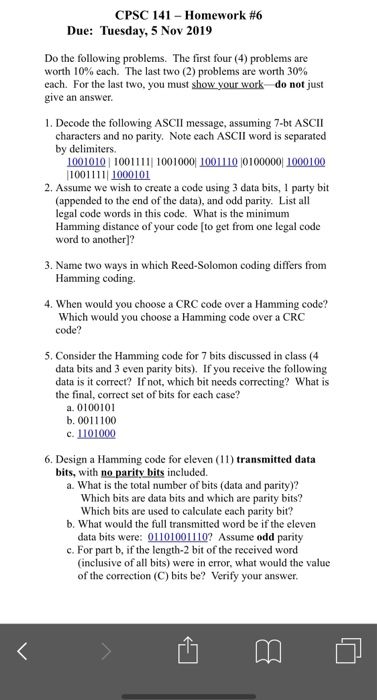 Solved CPSC 141 - Homework #6 Due: Tuesday, 5 Nov 2019 Do | Chegg.com