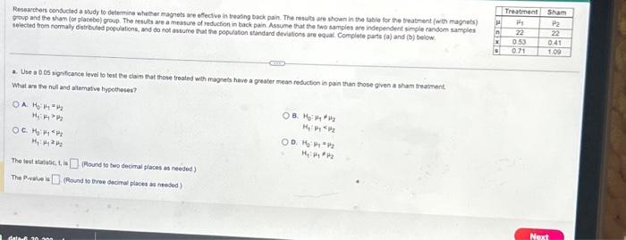Solved Resezechers consucted a sudy to deteimins whether | Chegg.com