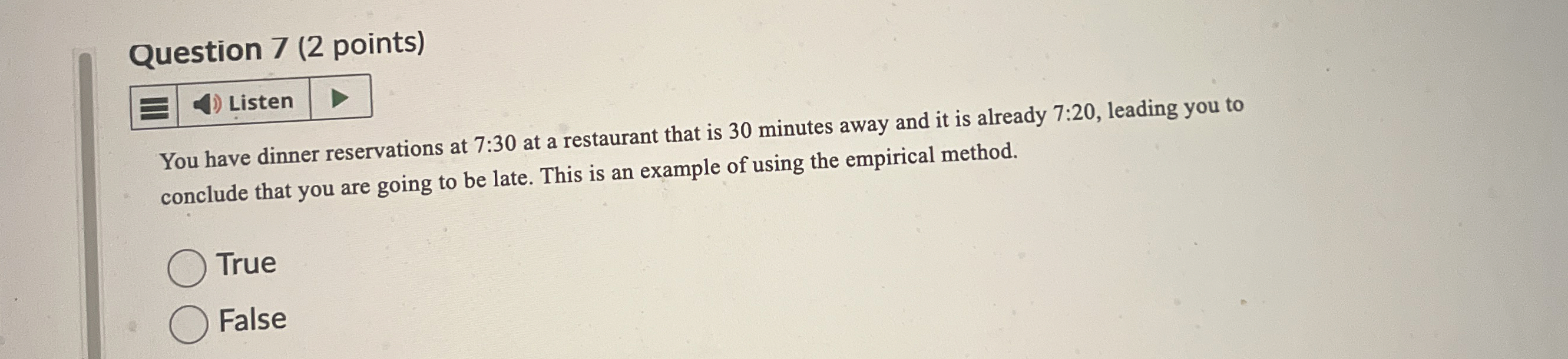 Solved Question 7 (2 ﻿points)ListenYou have dinner | Chegg.com