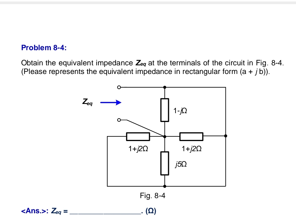 Solved Problem 8-4:Obtain the equivalent impedance Zeq ﻿at | Chegg.com