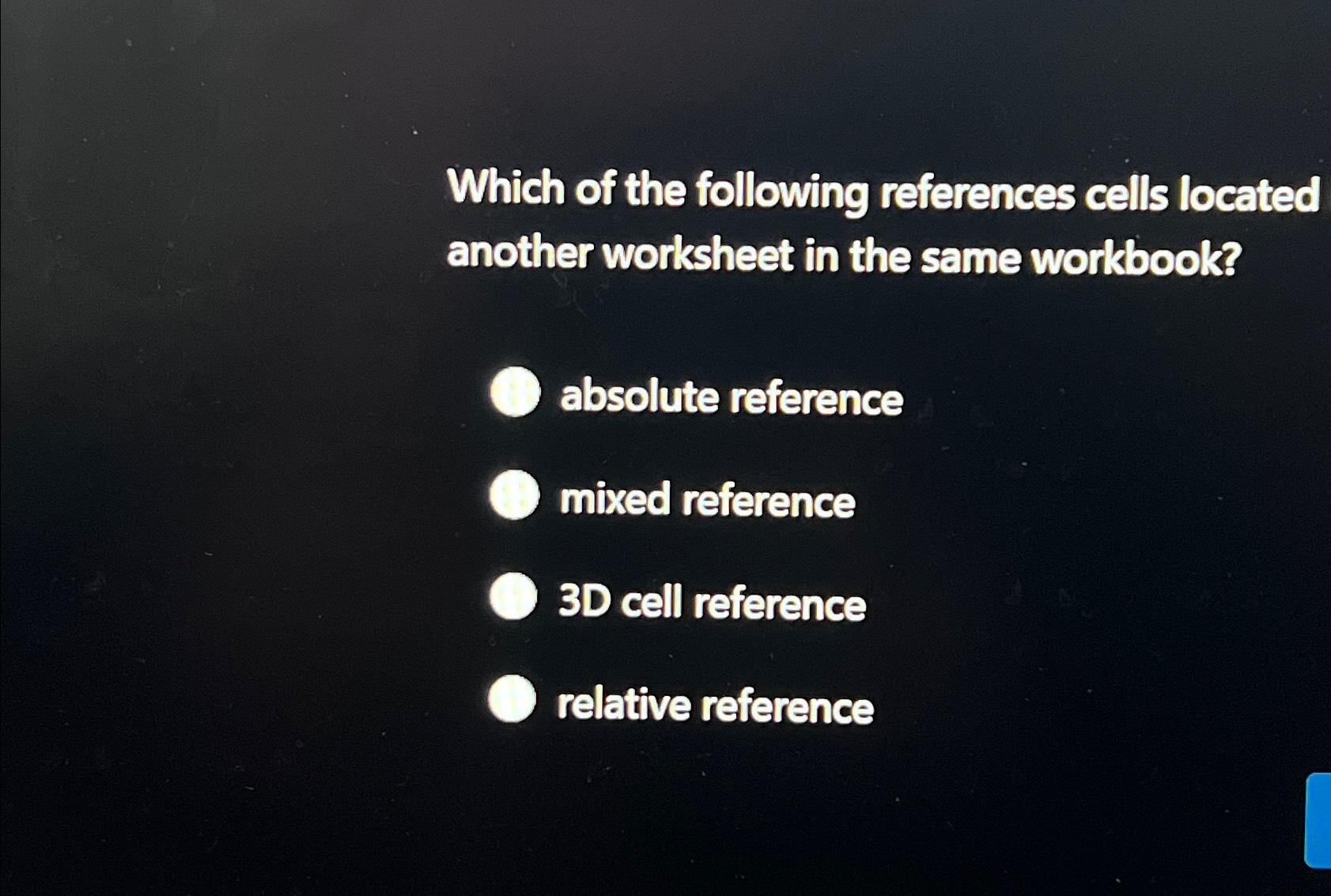 Solved Which of the following references cells located | Chegg.com