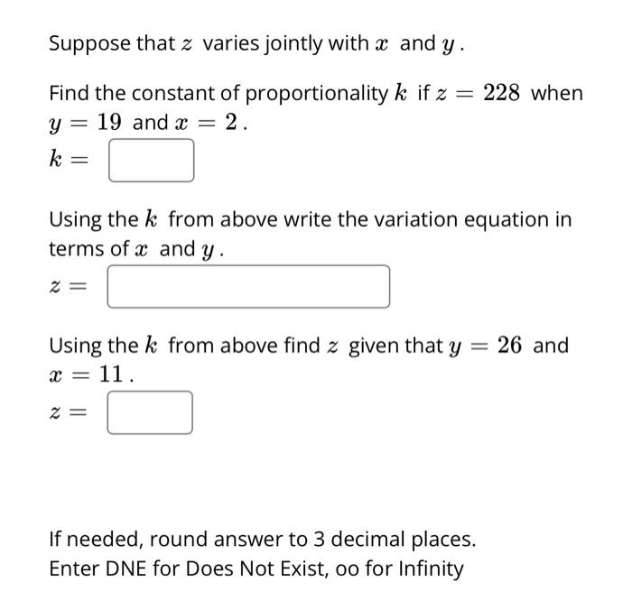 Solved Suppose that z varies jointly with x and y. Find the | Chegg.com