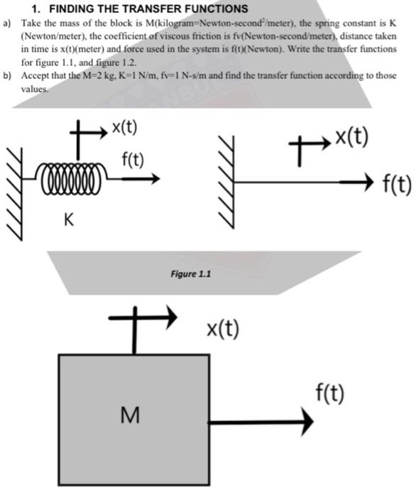 Solved 1. FINDING THE TRANSFER FUNCTIONS a) Take the mass of | Chegg.com