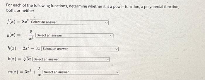 Solved For each of the following functions, determine | Chegg.com