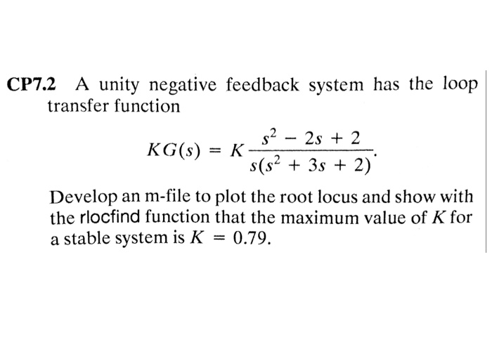 Solved CP7.2 A unity negative feedback system has the loop | Chegg.com
