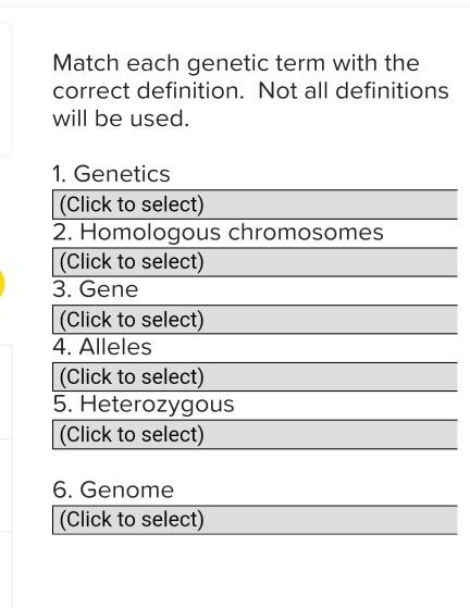 Solved Match each genetic term with the correct definition. | Chegg.com