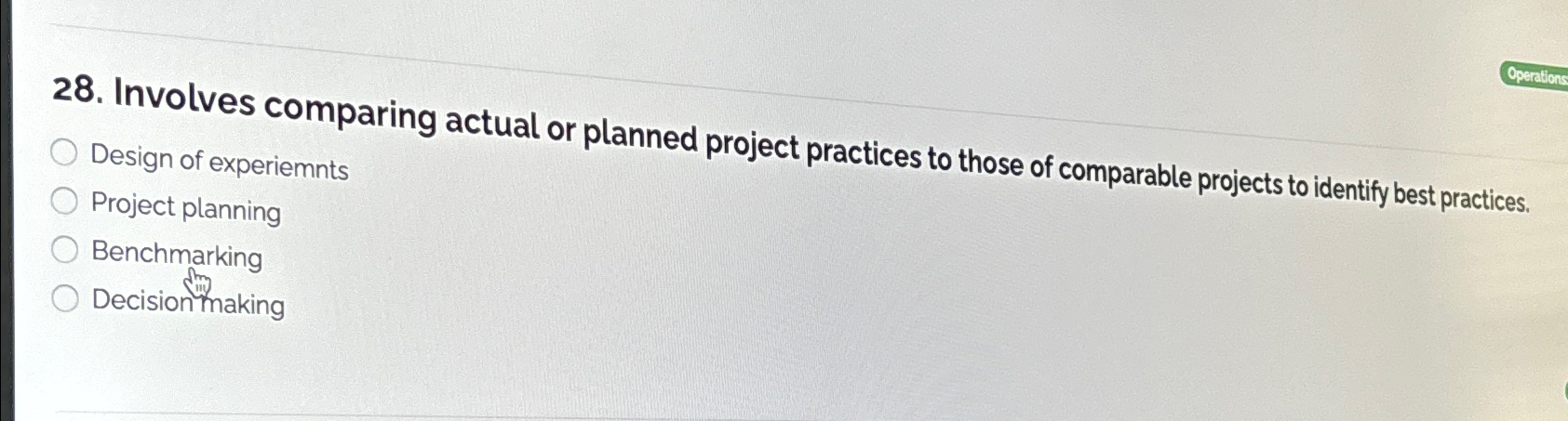 Solved Involves comparing actual or planned project | Chegg.com