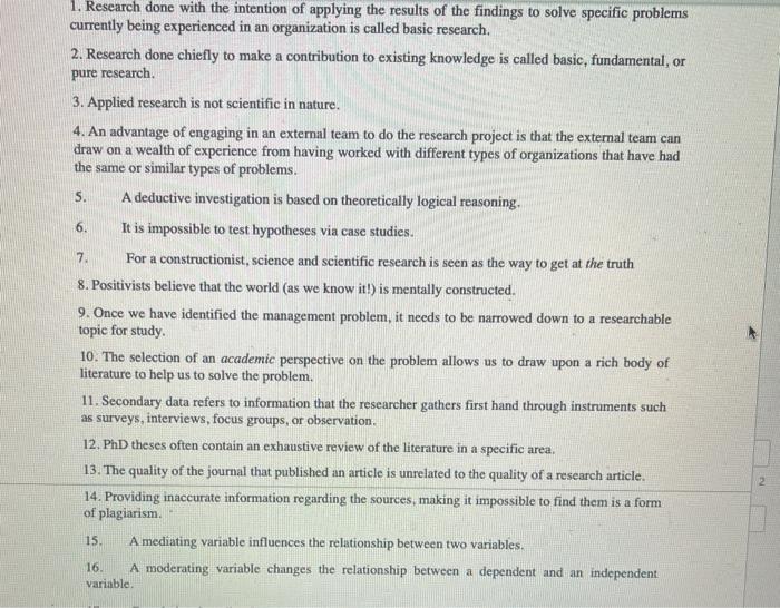 Solved 7 1. Research done with the intention of applying the | Chegg.com