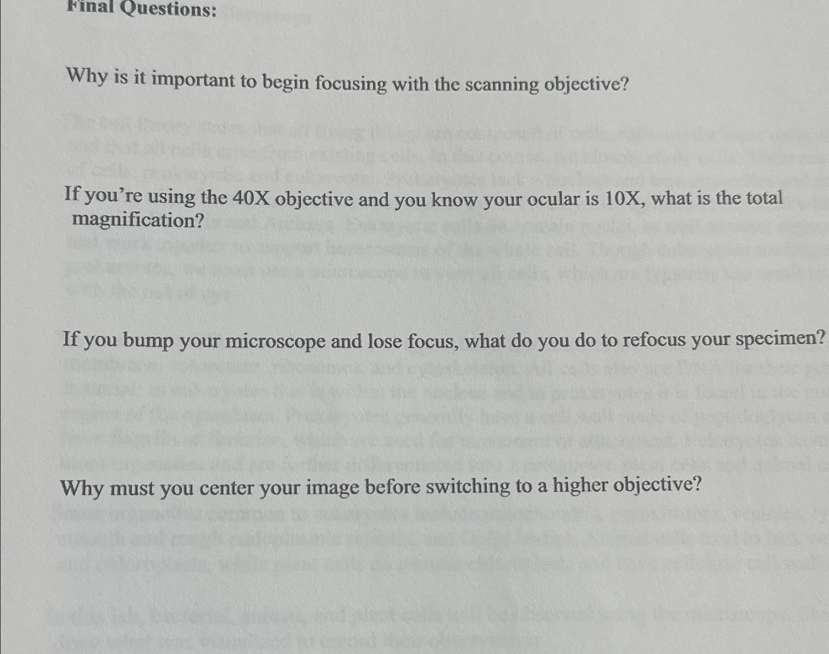 Solved Final Questions:Why is it important to begin focusing | Chegg.com