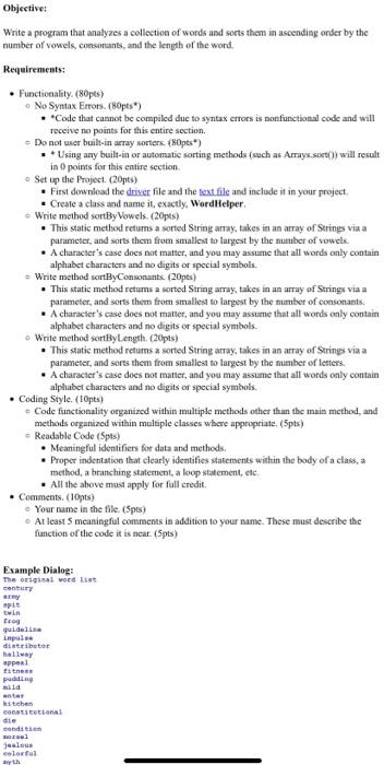 Solved Objective: Write a program that analyzes a collection | Chegg.com