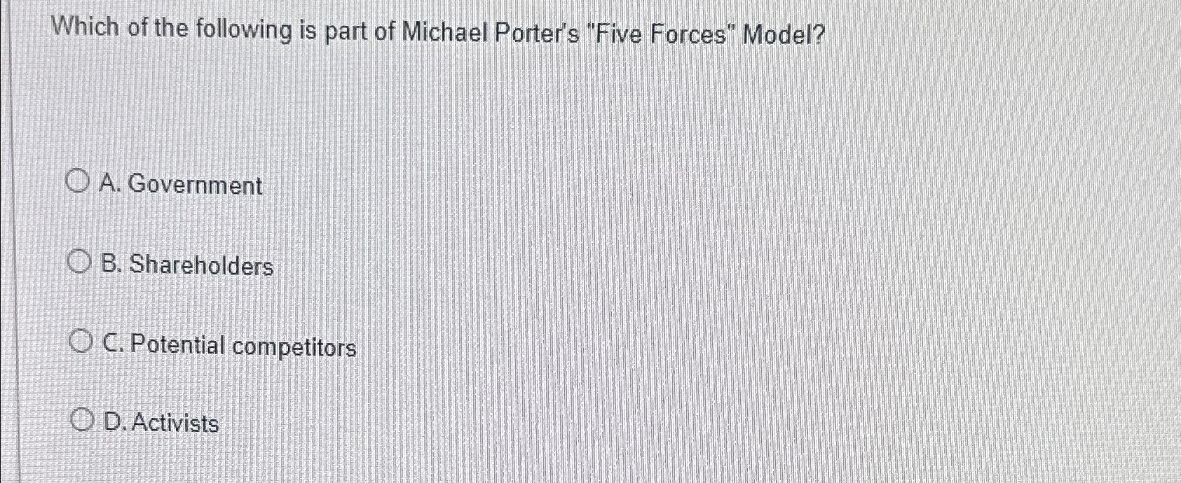 Solved Which of the following is part of Michael Porter's | Chegg.com