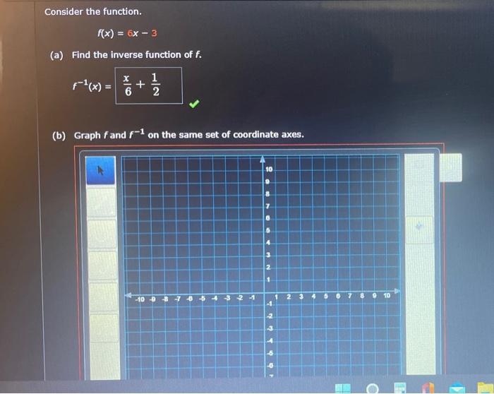 Solved Consider the function. f(x)=6x−3 (a) Find the inverse | Chegg.com