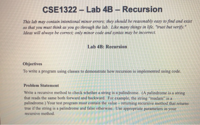 Solved Cse1322 Lab 4b Recursion This Lab May Contain 9163