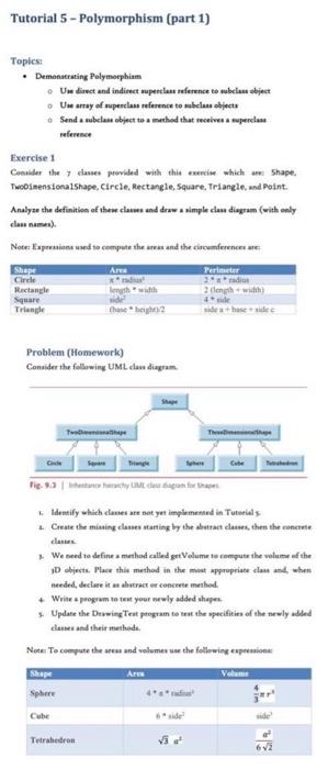 Solved Tutorial 5 - Polymorphism (part 1) Topics: • | Chegg.com