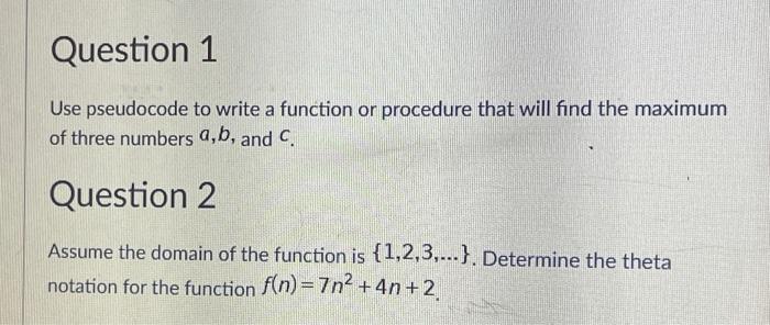 Solved Use Pseudocode To Write A Function Or Procedure That