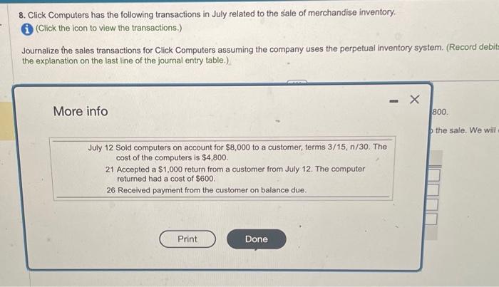 Solved 8. Click Computers has the following transactions in | Chegg.com