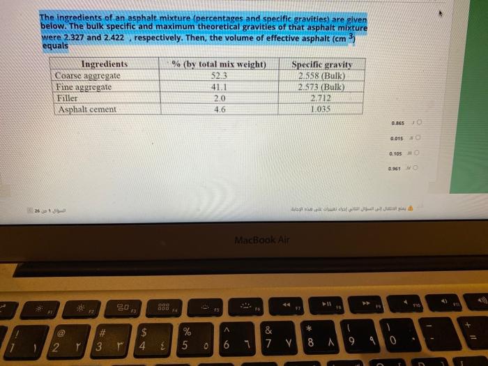 Solved The ingredients of an asphalt mixture (percentages | Chegg.com