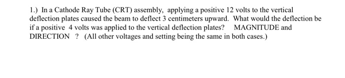 Solved 1.) In a Cathode Ray Tube (CRT) assembly, applying a | Chegg.com