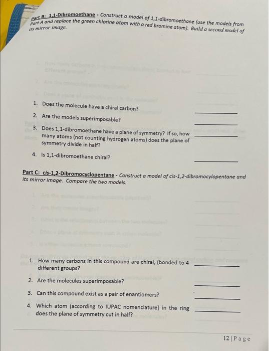Solved part B: 1,1-Dibromoethane - Construct a model of | Chegg.com