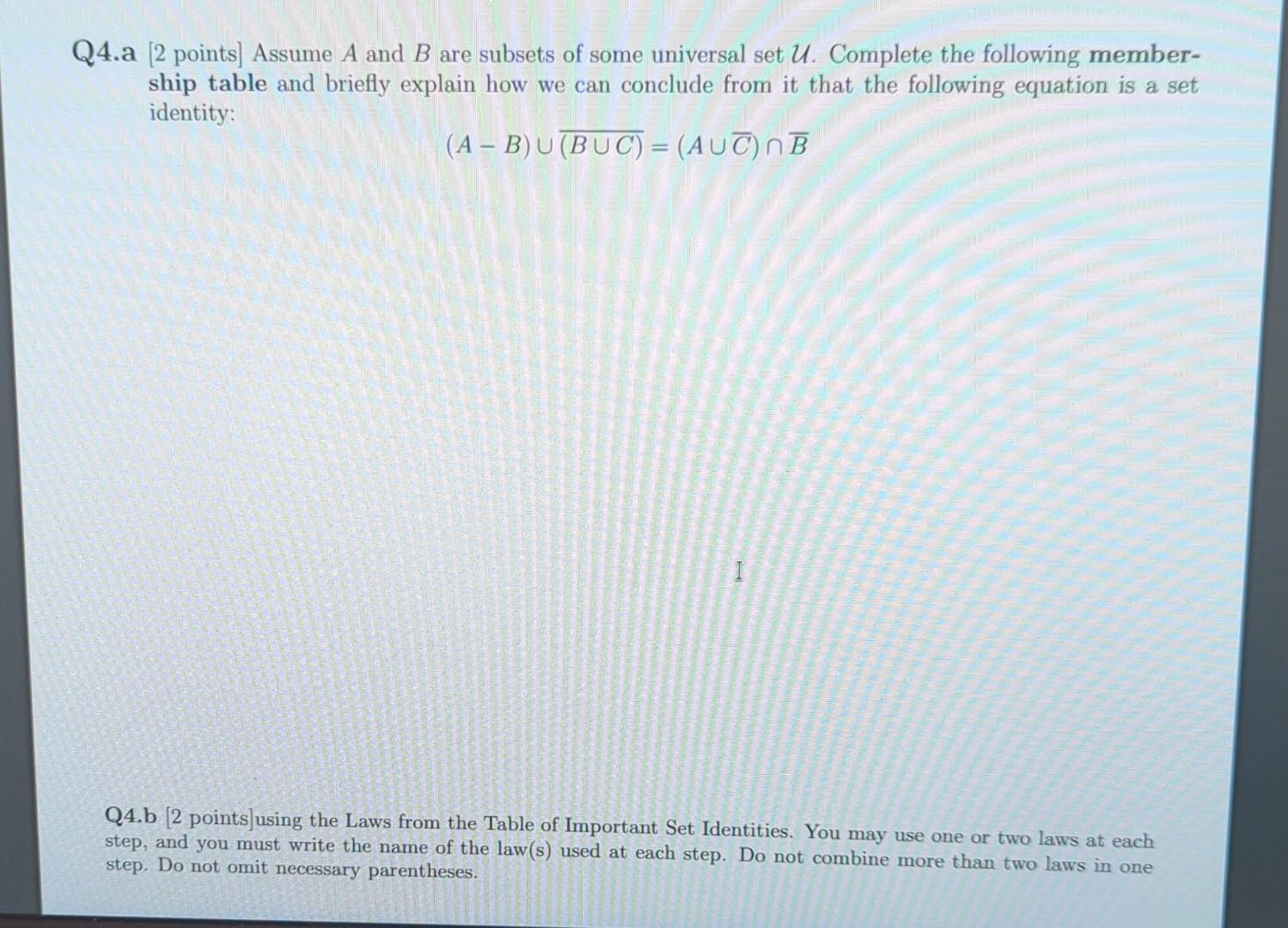 Solved a) Assume A and B are subsets of some universal set | Chegg.com