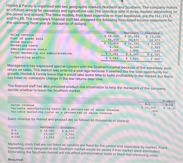 Solved Hazlett \& Family is organized into two geographic | Chegg.com