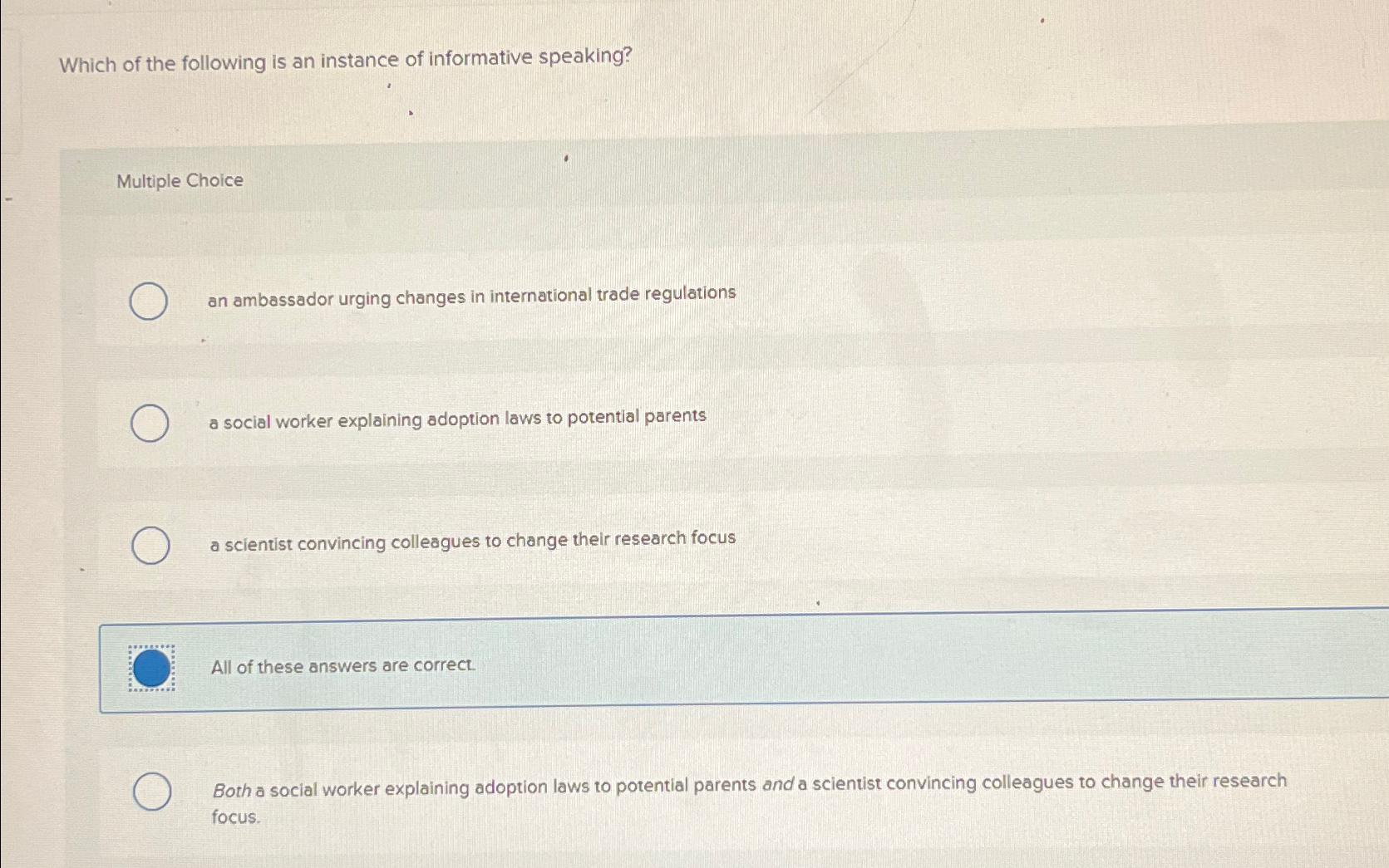 Solved Which of the following is an instance of informative | Chegg.com
