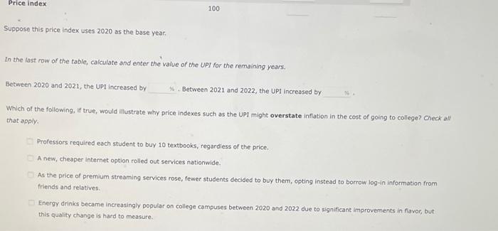 Solved 1. Calculating infiation using a simple price index | Chegg.com