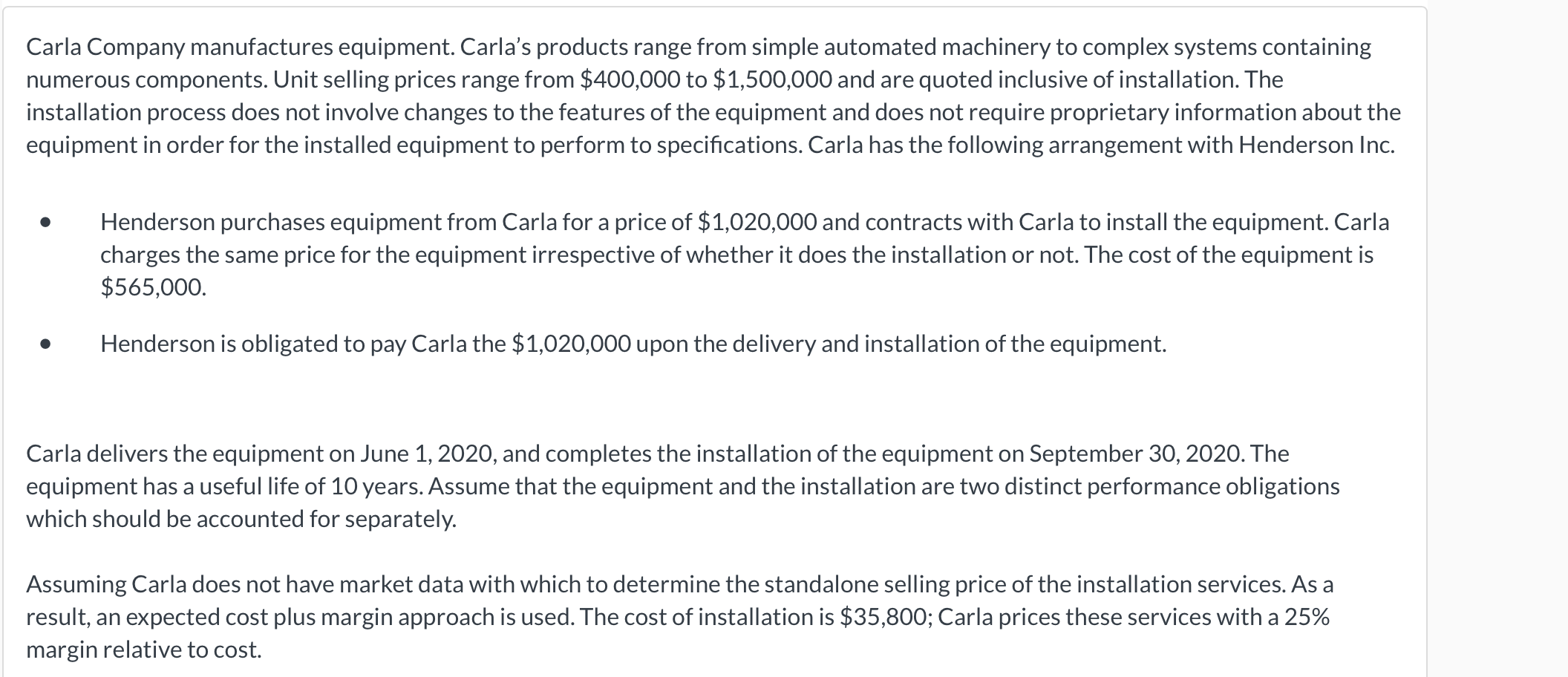 Solved Carla Company manufactures equipment. Carla's | Chegg.com