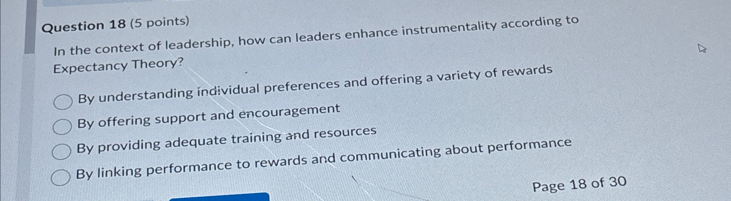Solved Question 18 (5 ﻿points)In the context of leadership, | Chegg.com